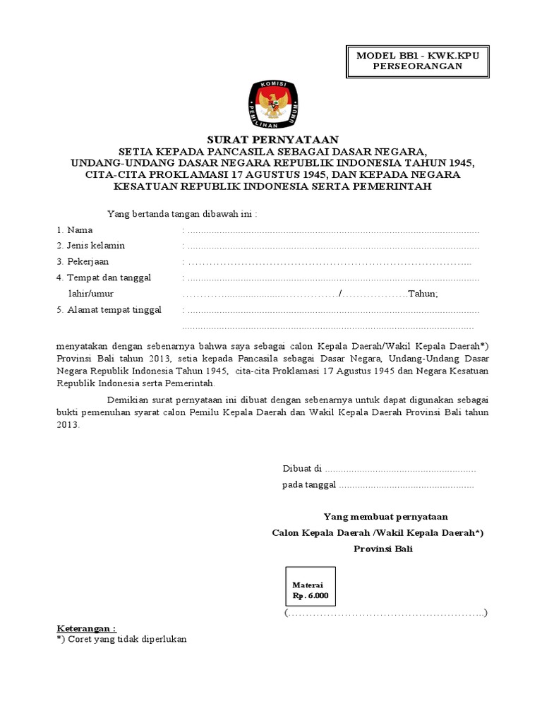 Form Bb1 - KWK - Kpu Perseorangan | PDF