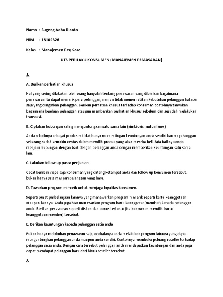 Uts Perilaku Konsumen (28 Mei 2021) | PDF