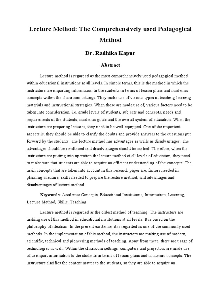 Lecture Method: The Comprehensively Used Pedagogical Method: Dr ...