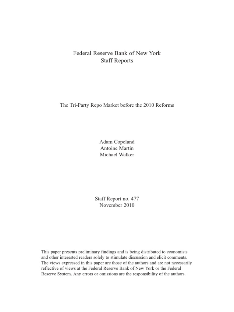 The Tri-Party Repo Market before the 2010 Reforms Import | Repurchase ...