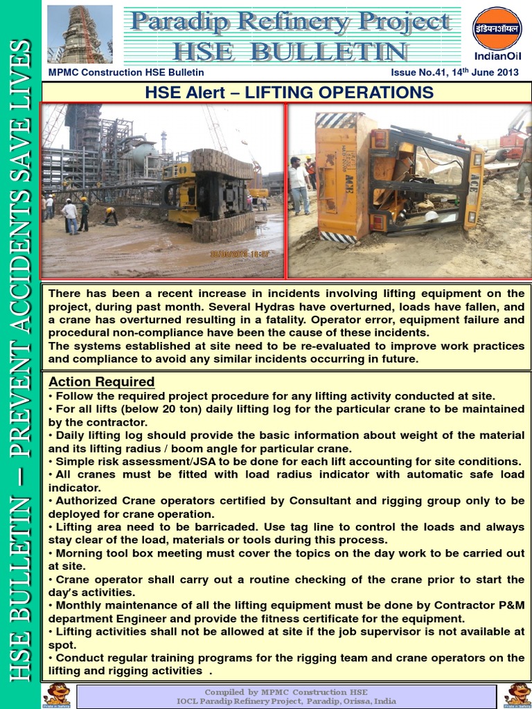 HSE Alert: Safe Lifting Operations Guidelines | PDF | Crane (Machine ...