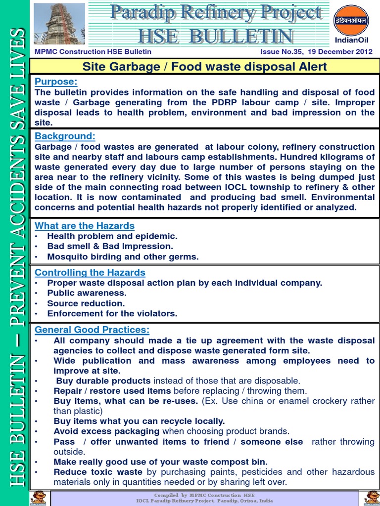 HSE Bulletin - 35 Site Garbage, Food Waste Disposal Alert 19.12.12 ...