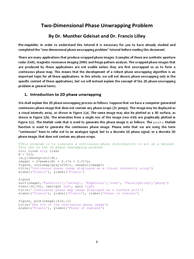 2D Phase Unwrapping in MATLAB | PDF | Phase (Waves) | Matlab