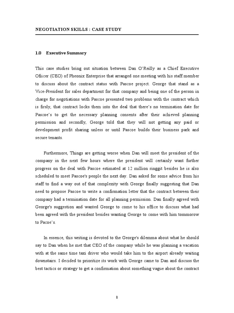 Negotiation Skills - Case Study | PDF | Negotiation