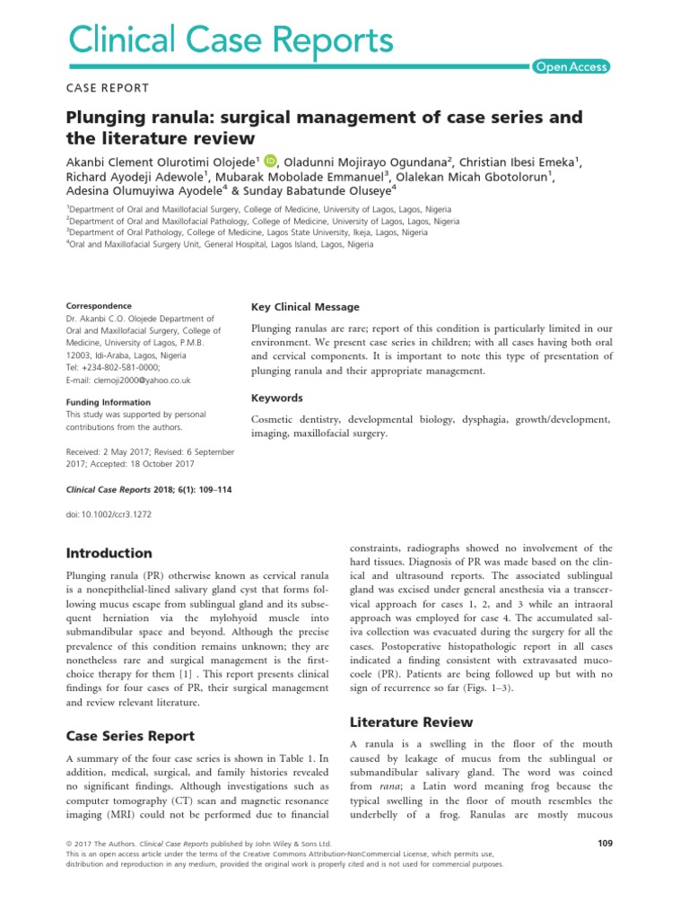 Olojede - Et - Al-2018 Plunging Ranula | PDF | Surgery | Animal Anatomy