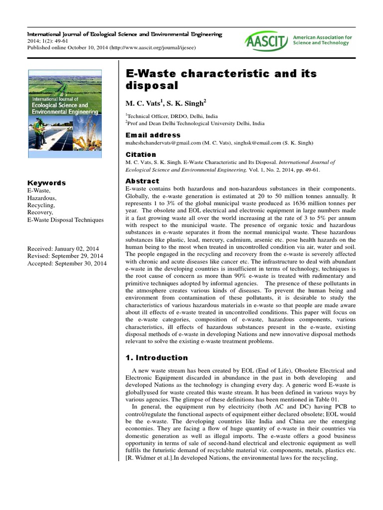 E-Waste Characteristic and Its Disposal: M. C. Vats, S. K. Singh | PDF ...