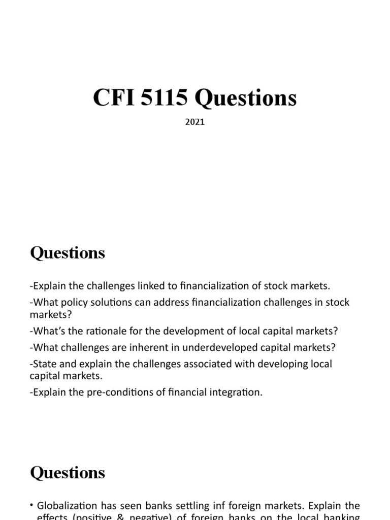 CFI 5115 Questions | PDF | Capital Market | Market (Economics)