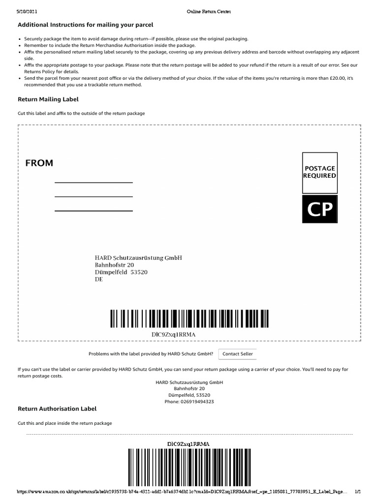 Additional Instructions For Mailing Your Parcel: Contact Seller | PDF