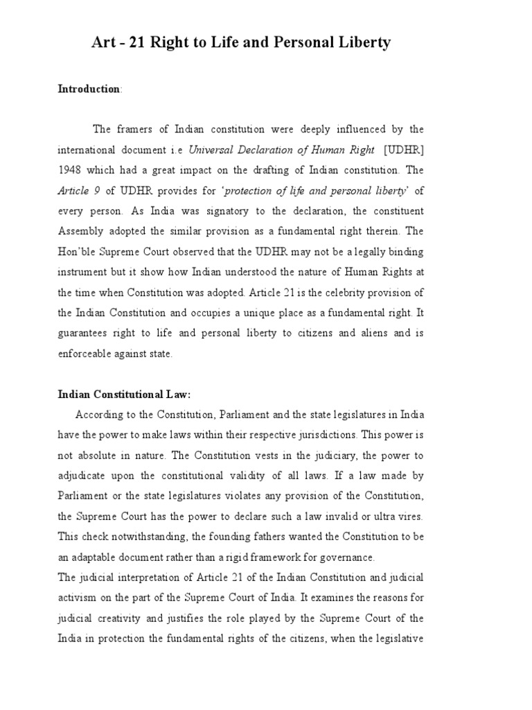 Article 21: Right to Life & Liberty | PDF | Supreme Court Of India ...