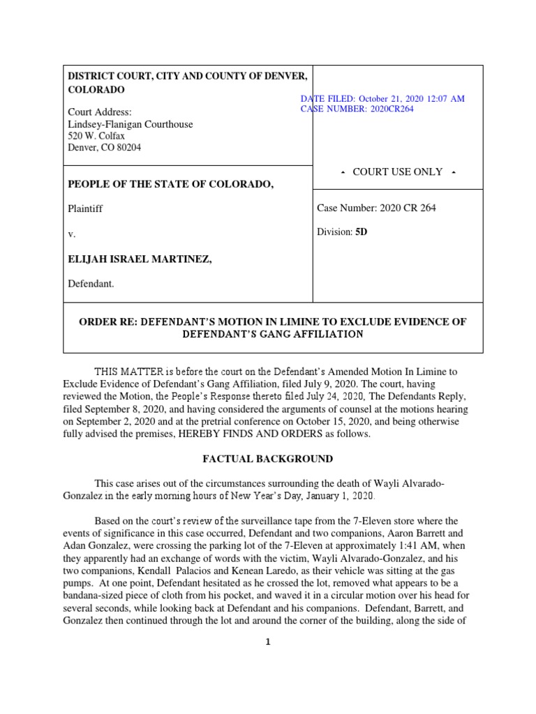 Elijah Martinez Gang Affiliation Order | PDF | Relevance (Law) | Testimony