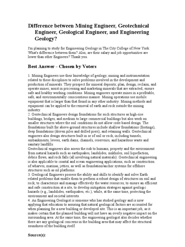Difference Between Mining Engineer Pdf Geotechnical Engineering