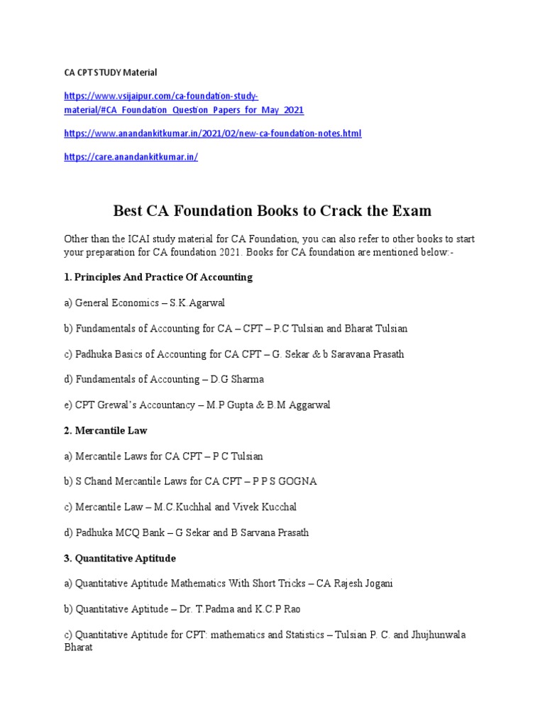 Best CA Foundation Books To Crack The Exam | PDF