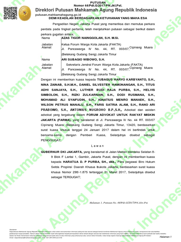 Putusan 44 PDT.G 2017 PN - Jkt.pst. 20210623 | PDF