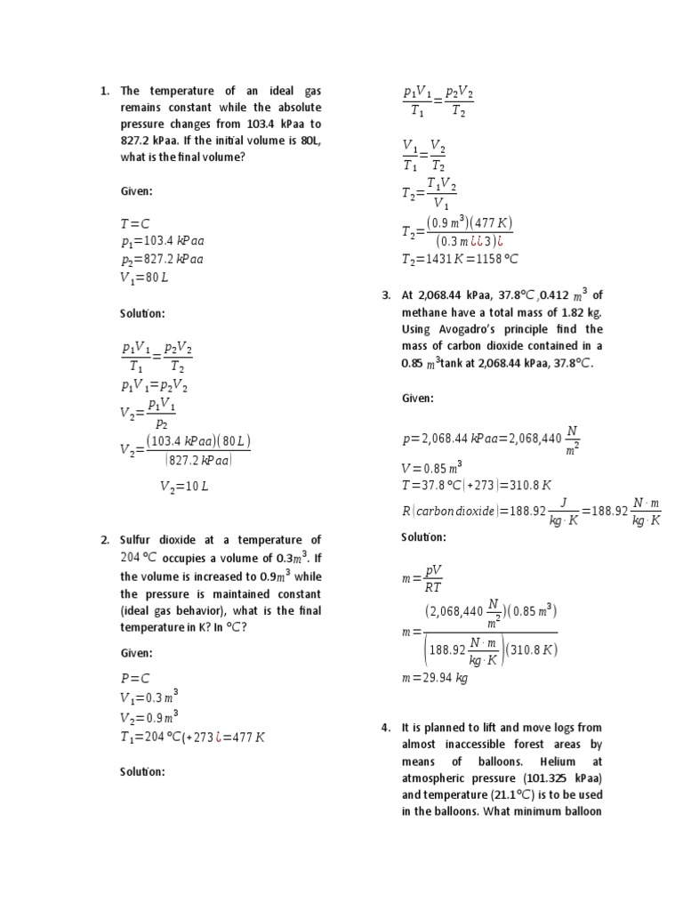 Edited Thermo Problems 1 | PDF | Mole (Unit) | Gases