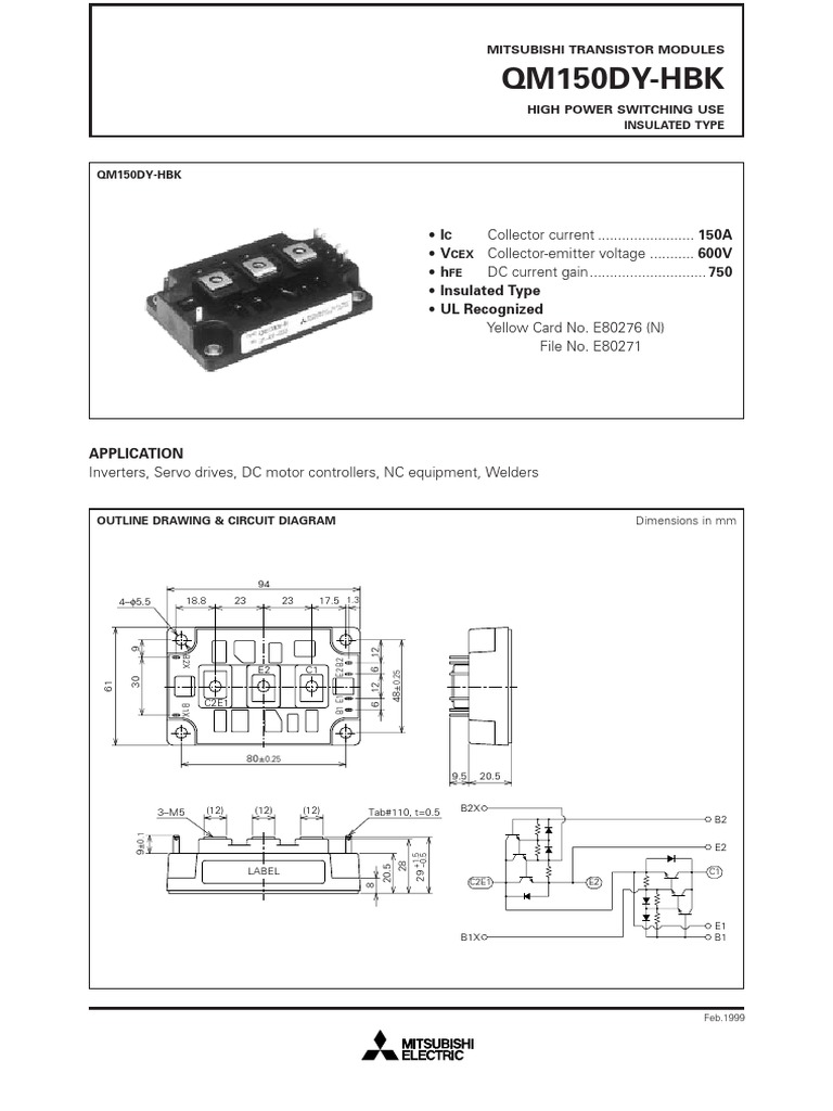Mitsubishi Qm150dy-H Datasheet | PDF | Bipolar Junction Transistor | Diode
