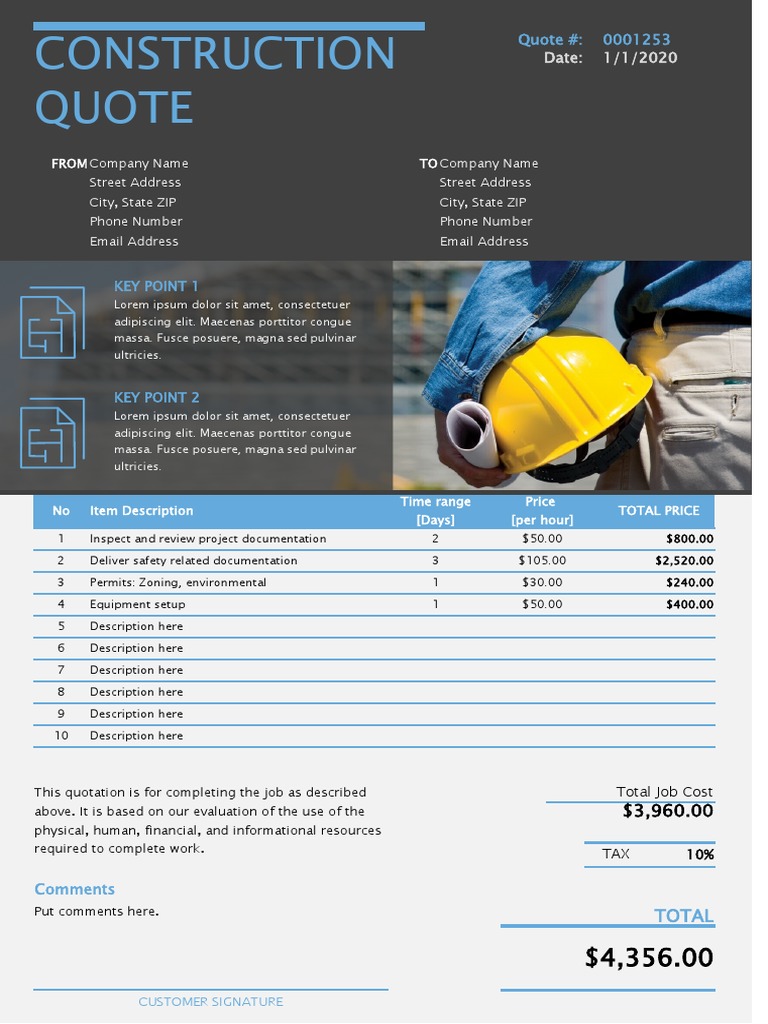 Construction Quote Template | Download Free PDF | Business | Economies