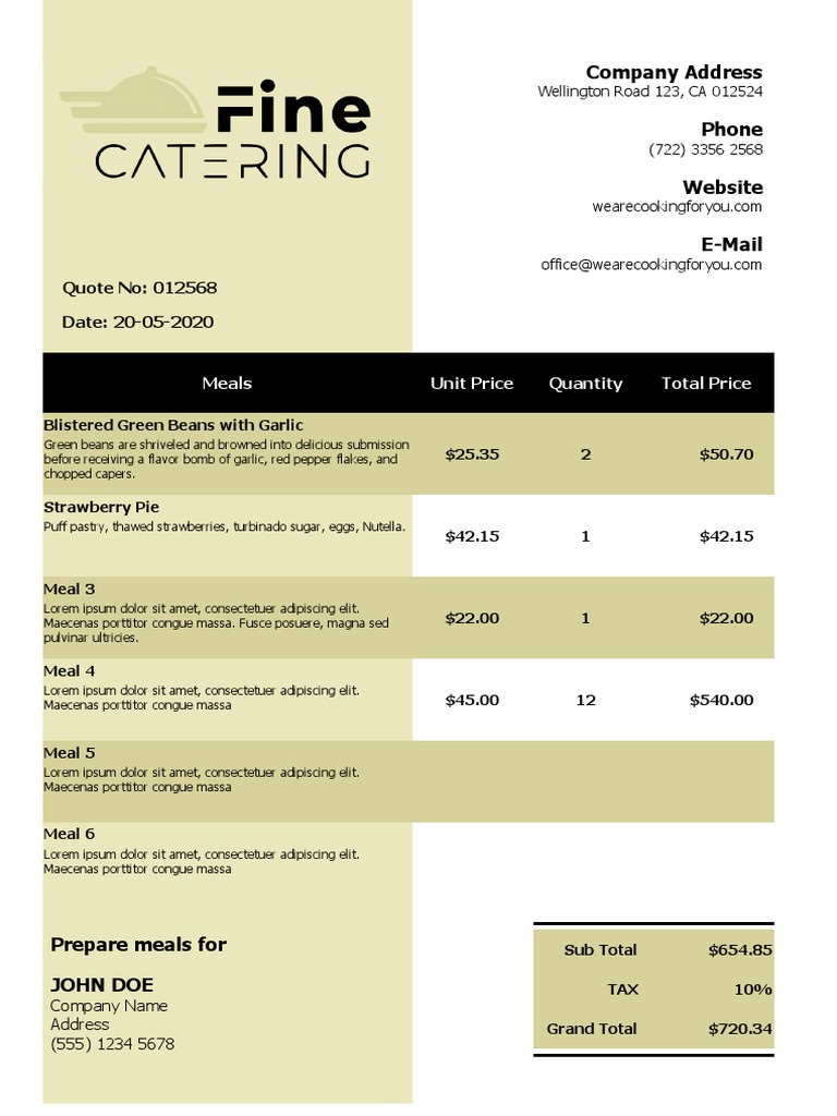 Catering Quote Template | PDF