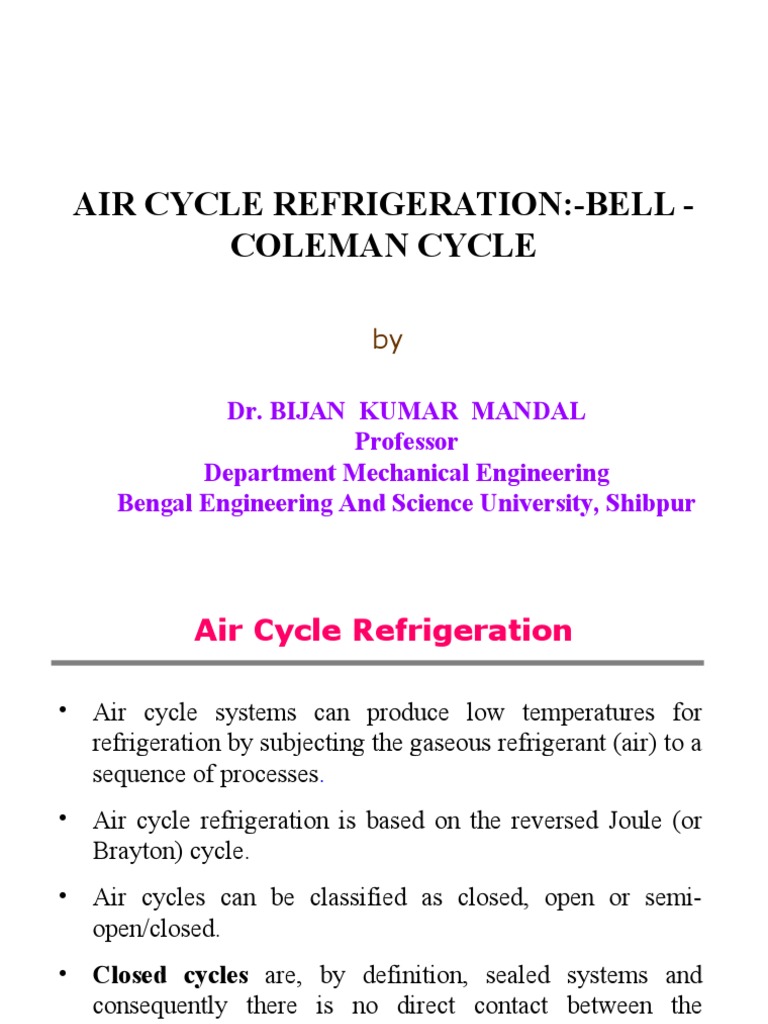 Air Cycle Refrigeration:-Bell - Coleman Cycle | PDF | Refrigeration ...