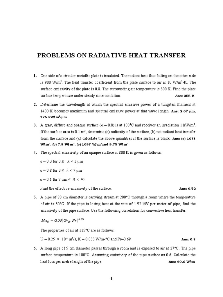 Problems On Radiation | PDF | Heat Transfer | Transport Phenomena