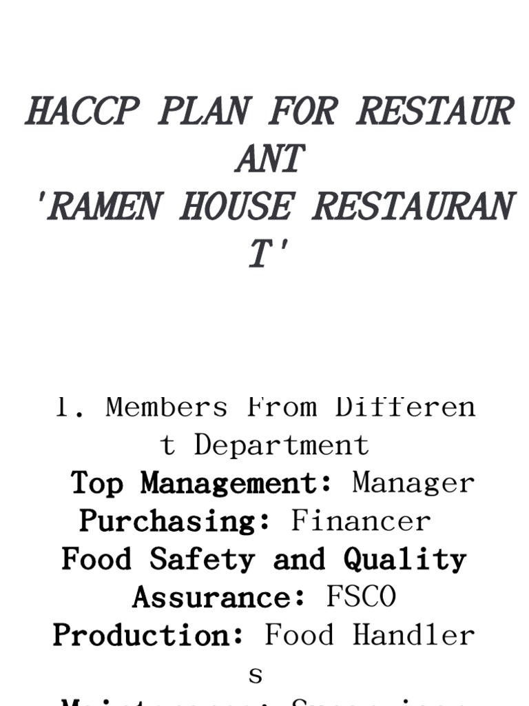 Haccp Plan For Restaur ANT 'Ramen House Restauran T' | PDF | Cooking ...