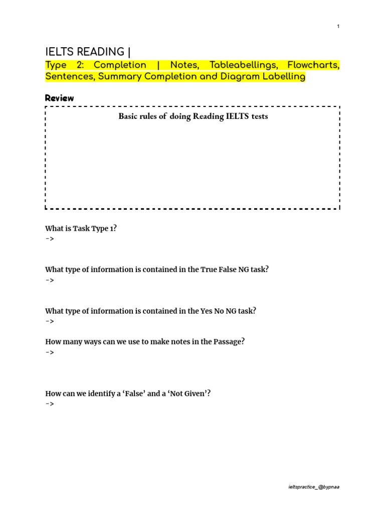 Handout - IELTS Reading Type 2, Completion | PDF | Port | Olive