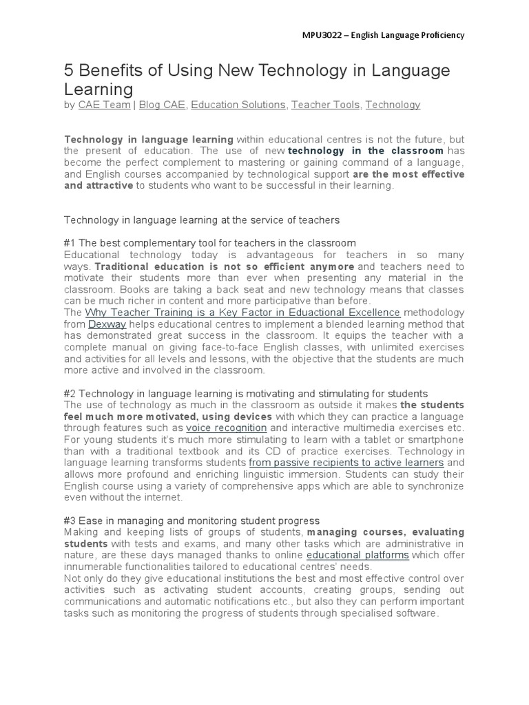 Benefits of Using New Technology in Language Learning | PDF ...