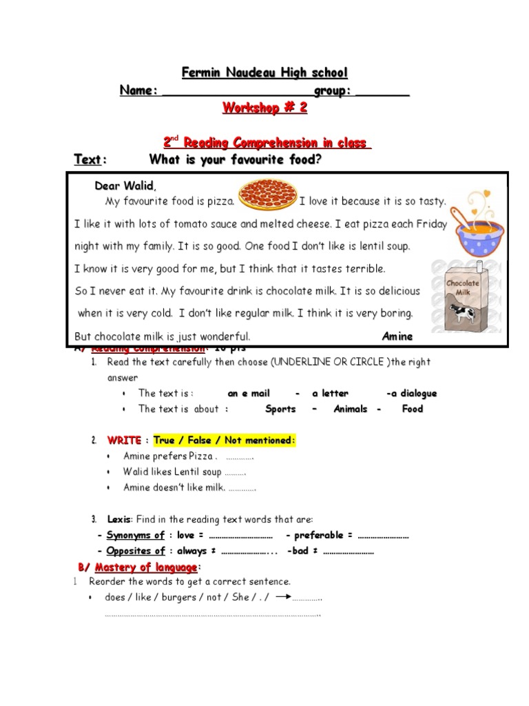 2nd Reading Comprehension Workshop in Class 1-1 | PDF