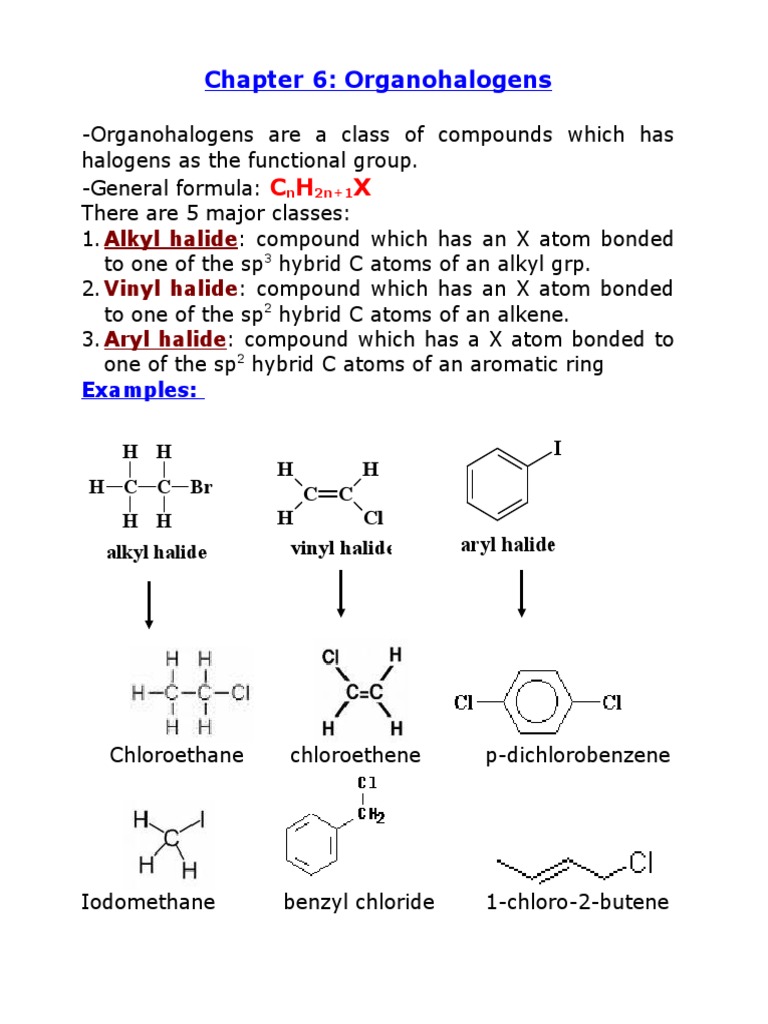 Chapter 6: Organohalogens: Alkyl Halide Vinyl Halide Aryl Halide | PDF ...