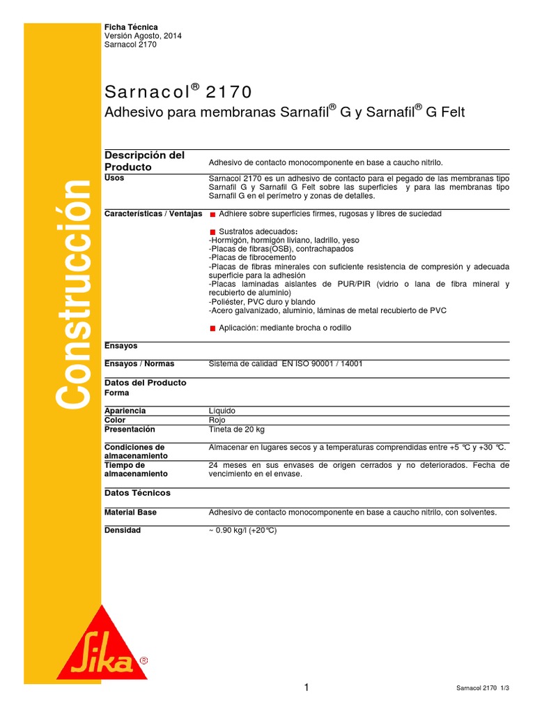 Sarnacol 2170 | PDF | Temperatura | Aislamiento térmico