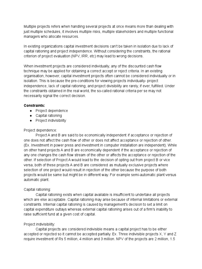 Multiple Projects and Constraints | PDF | Internal Rate Of Return | Net Present Value