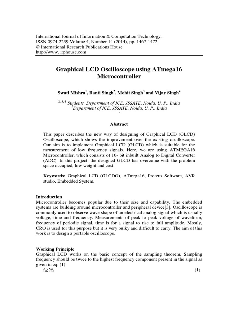 Graphical LCD Oscilloscope Using ATmega16 | PDF | Analog To Digital ...