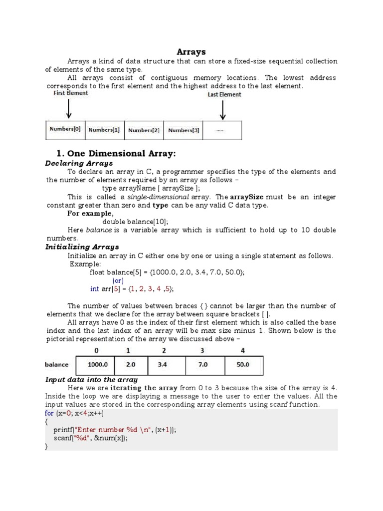 Arrays in C | PDF | Array Data Structure | Computer Engineering