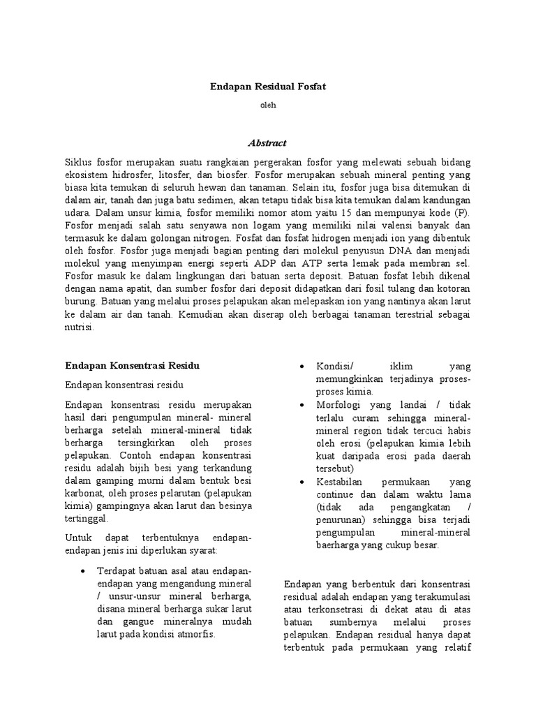 Endapan Residual Fosfat dan Prosesnya | PDF