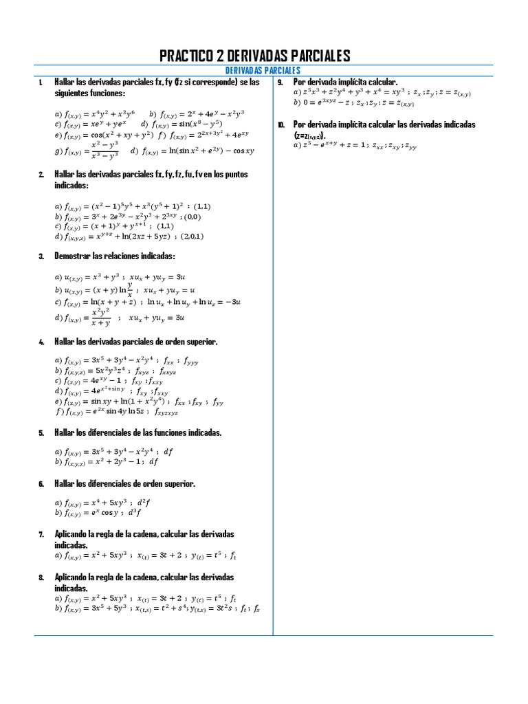 Practico Derivadas Parciales | PDF | Análisis matemático | Cálculo