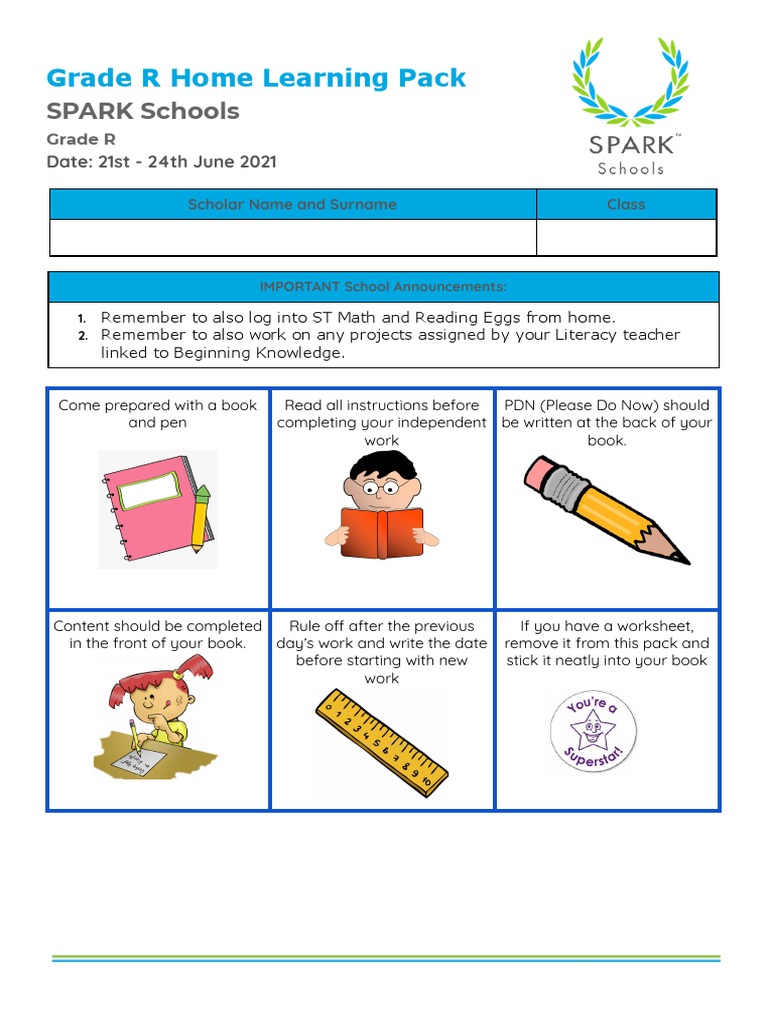 Grade R Home Learning Pack: SPARK Schools | PDF | Phonics | Senses
