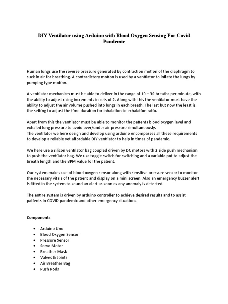 DIY Ventilator Using Arduino With Blood Oxygen Sensing For Covid ...