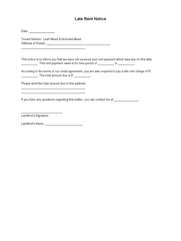 Late Rent Notice Template 14 | PDF