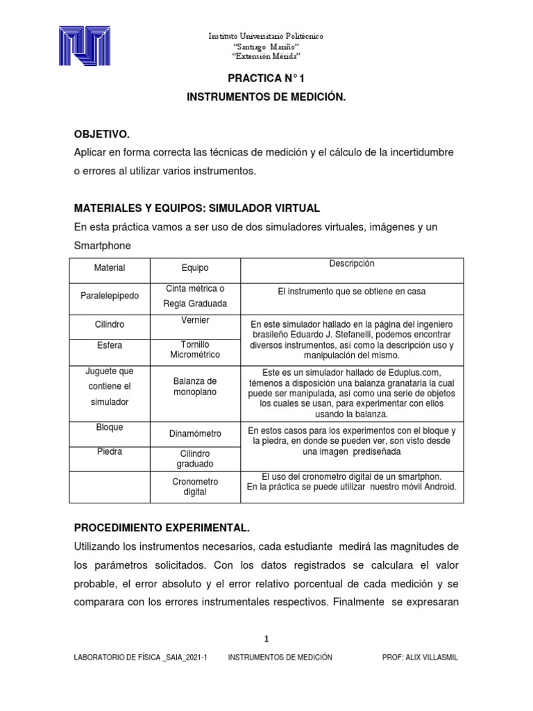 Actividad - Practica #1. Instrumento de Medición | PDF | Medición ...