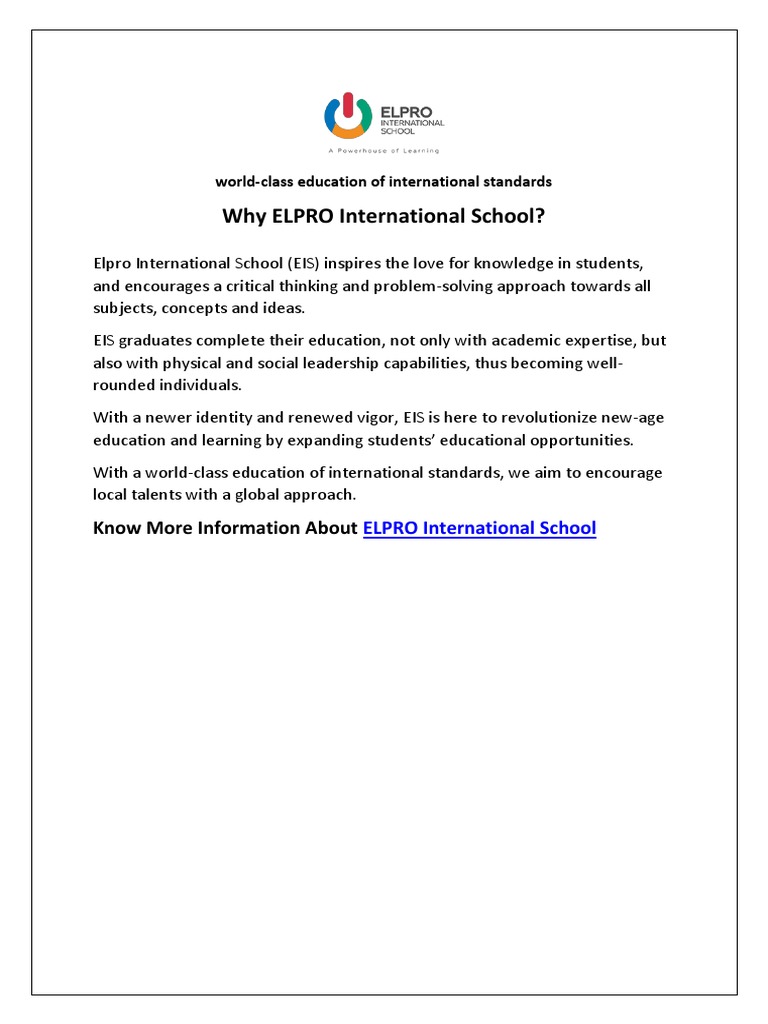 Why Elpro International School | PDF