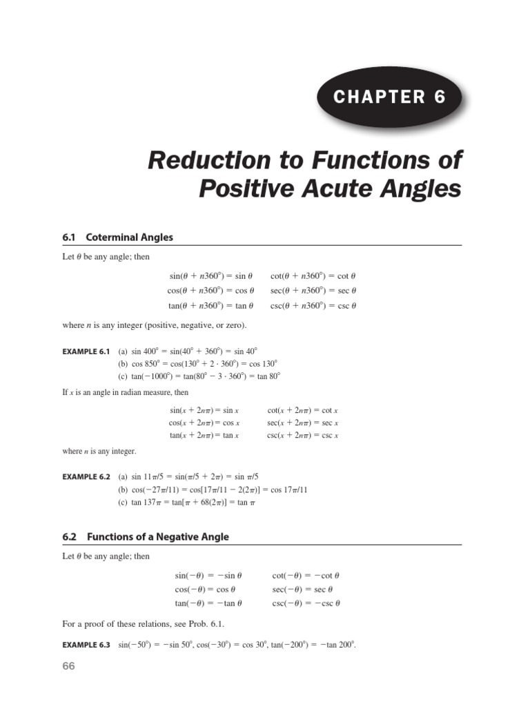 Reduction To Functions of Positive Acute Angles | PDF | Trigonometric ...