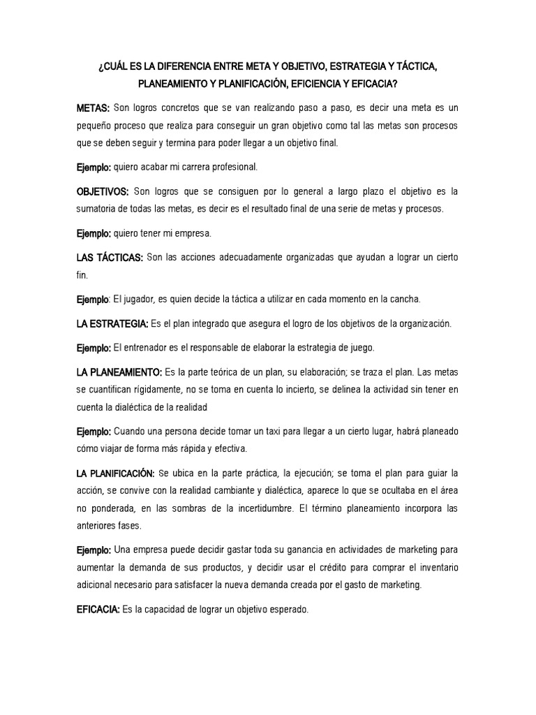 Cuál Es La Diferencia Entre Meta y Objetivo | PDF
