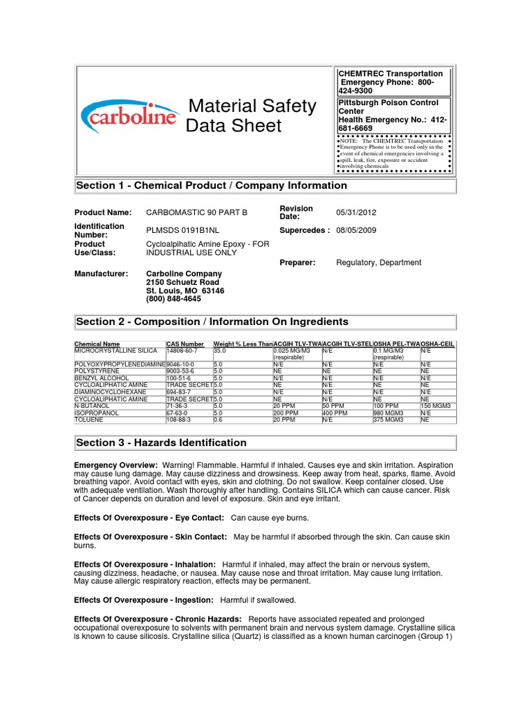 Material Safety Data Sheet: Section 1 - Chemical Product / Company ...