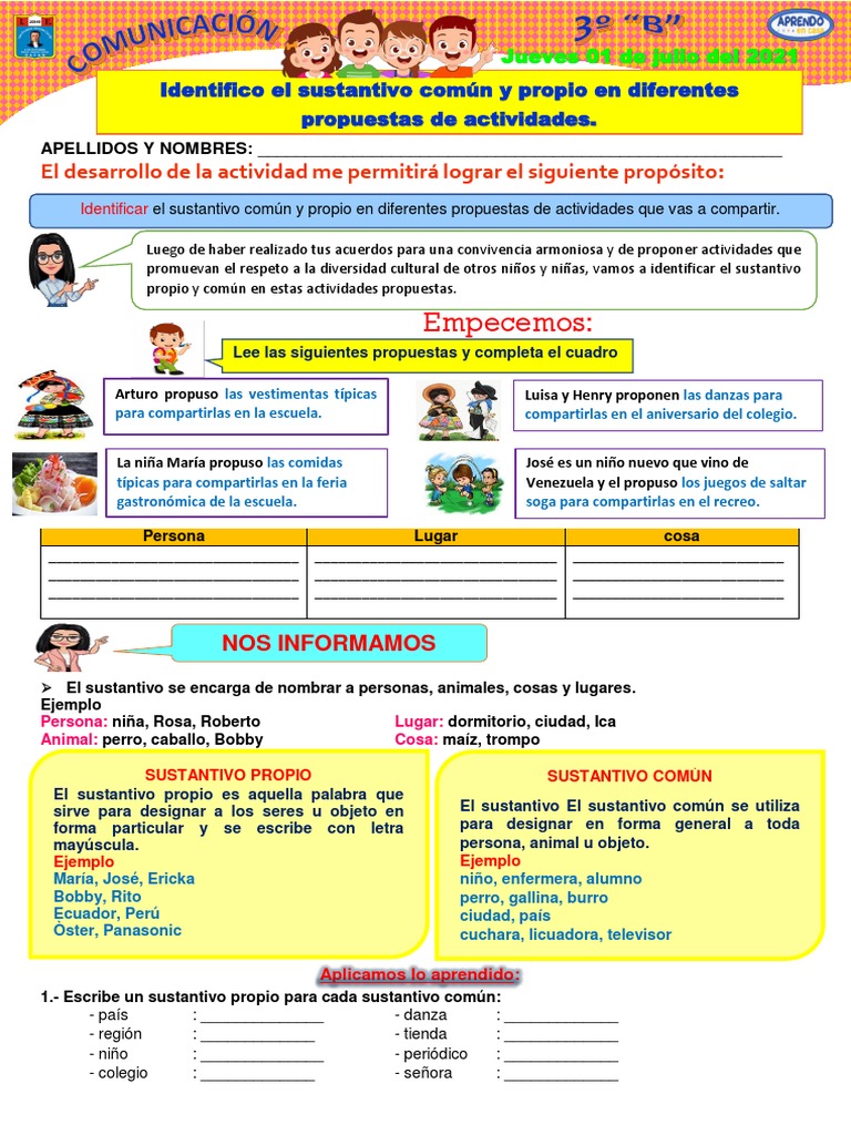 Ficha Sustantivo Comun y Propio | PDF | Idiomas