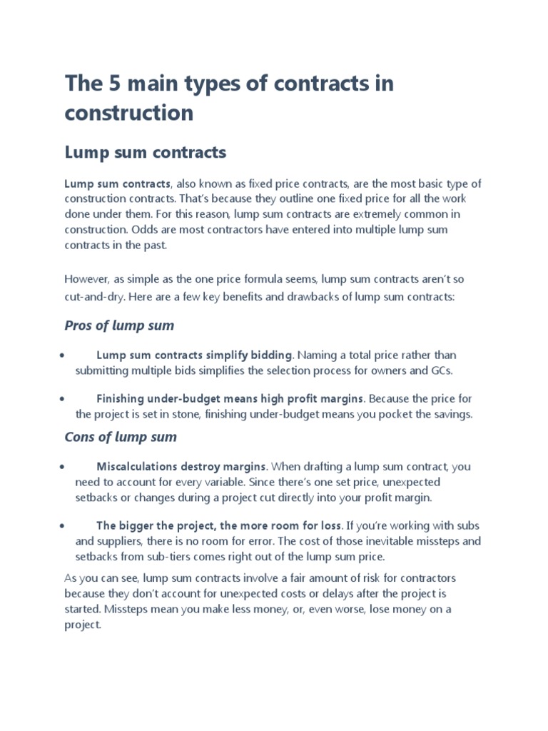 The 5 Main Types of Contracts in Construction | PDF | Business ...