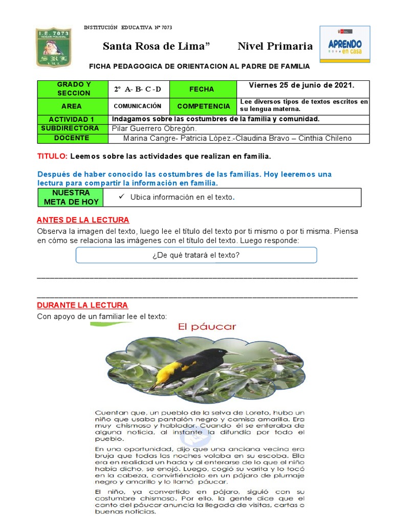 25 de Junio. PLAN LECTOR ORIGINAL | PDF