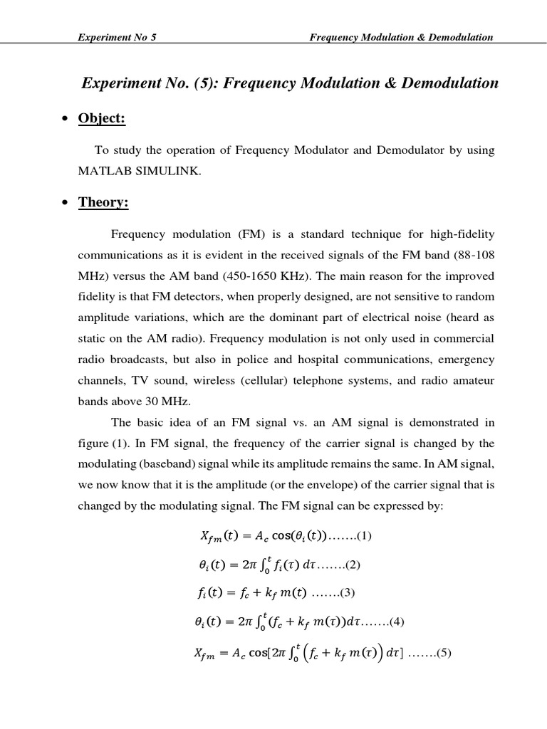 Experiment No. (5) : Frequency Modulation & Demodulation: - Object ...