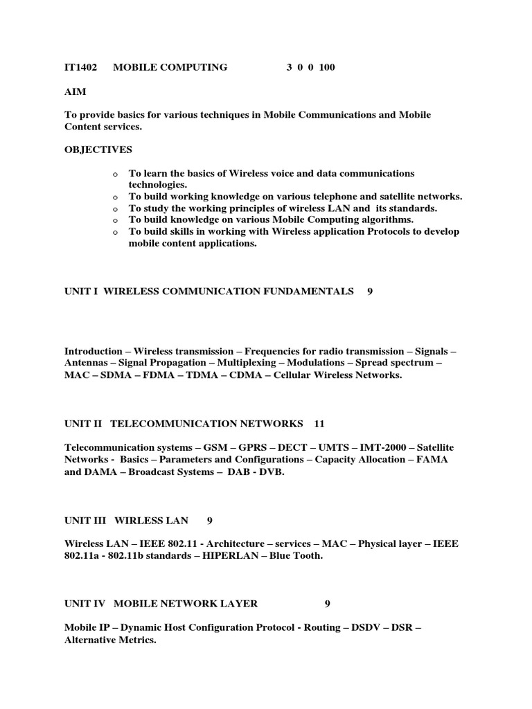 It1402 Mobile Computing (2 Marks & 16marks) Model | PDF | Transmission Control Protocol | Routing