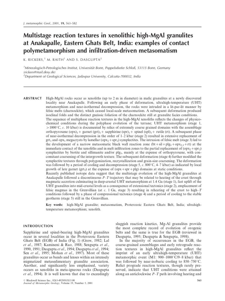 Rickers Et Al-2001-Journal of Metamorphic Geology | PDF | Natural ...