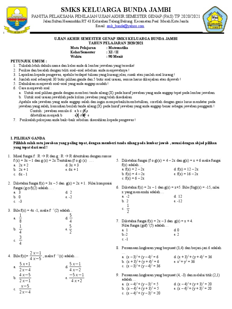 Uas Genap MTK Kelas Xi Fix | PDF