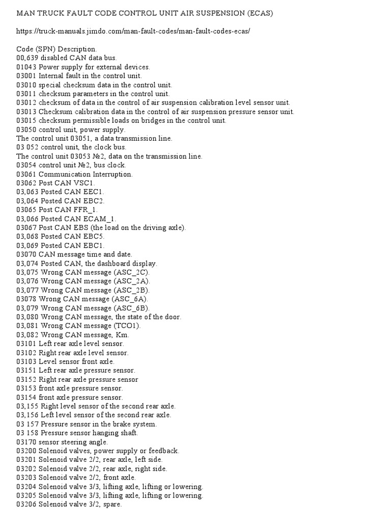 Man Truck Fault Code Control Unit Air Suspension (Ecas) | PDF | Axle ...